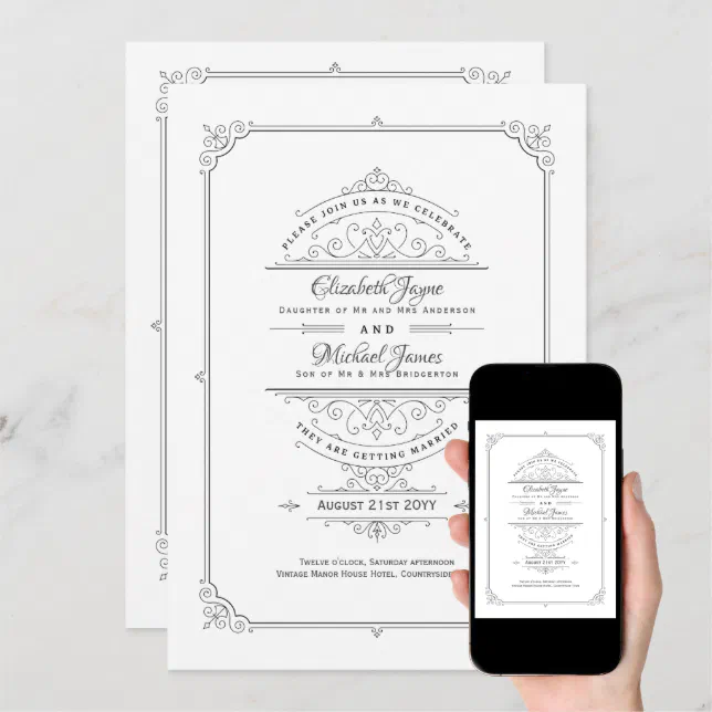 Regency Wedding Invitations Vintage Themed Classic | Zazzle