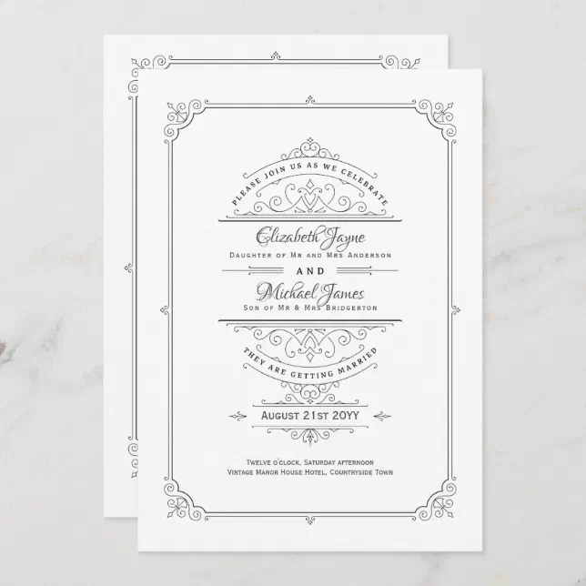 Regency Wedding Invitations Vintage Themed Classic | Zazzle