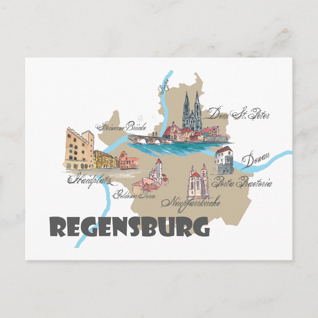 Regensburg Germany map Postcard | Zazzle