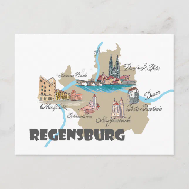 Regensburg Germany map Postcard | Zazzle