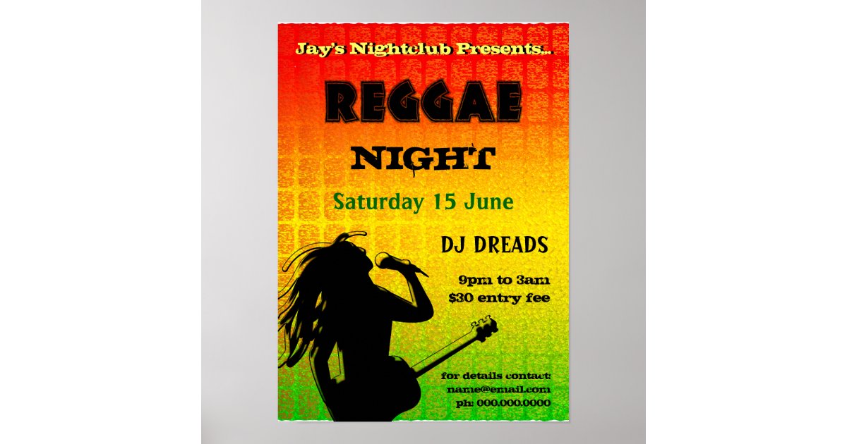 Reggae Night Party Nightclub Poster | Zazzle