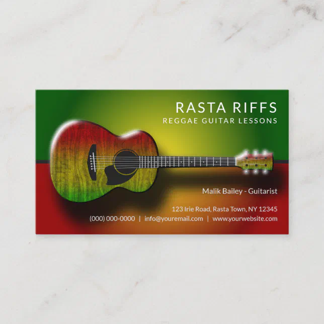 Reggae Rasta Riffs Guitar Lessons Music Teacher Business Card | Zazzle