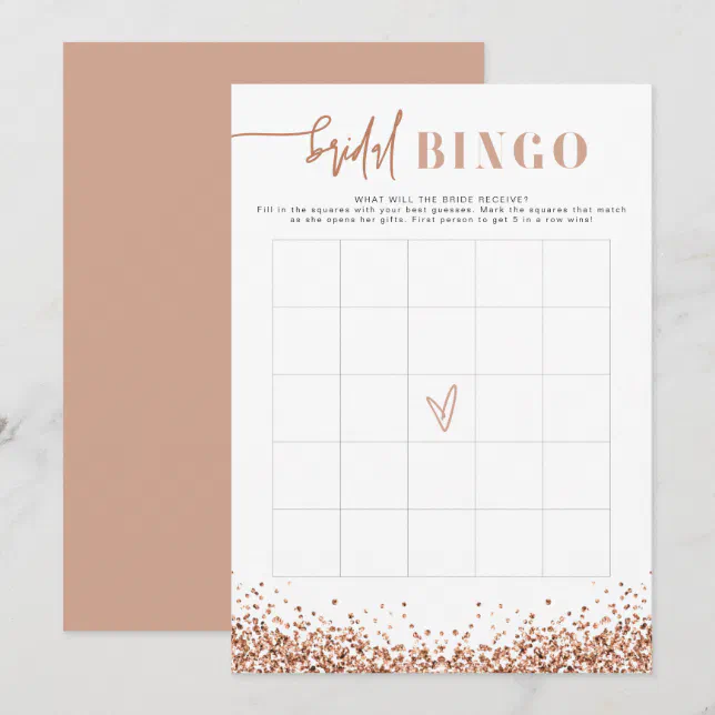 REGINA Rose Gold Glitter Bridal Shower Bingo Game Invitation | Zazzle