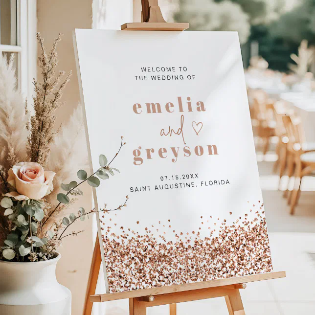 REGINA Rose Gold Sequins Wedding Welcome Poster | Zazzle