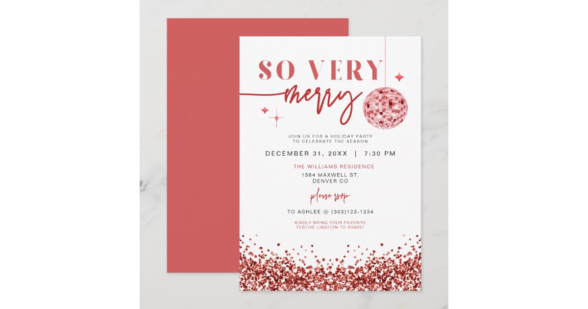REGINA So Very Merry Red Sequins Christmas Party Invitation | Zazzle