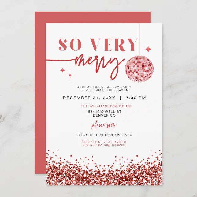 REGINA So Very Merry Red Sequins Christmas Party Invitation | Zazzle