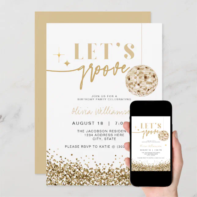 REGINA Yellow Gold Let's Disco Birthday Party Invitation | Zazzle