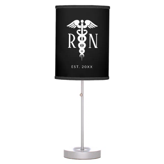 Registered Nurse Black White Caduceus Medical Table Lamp | Zazzle