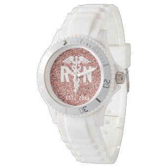Registered Nurse Caduceus Rose Gold Glitter Custom Watch | Zazzle
