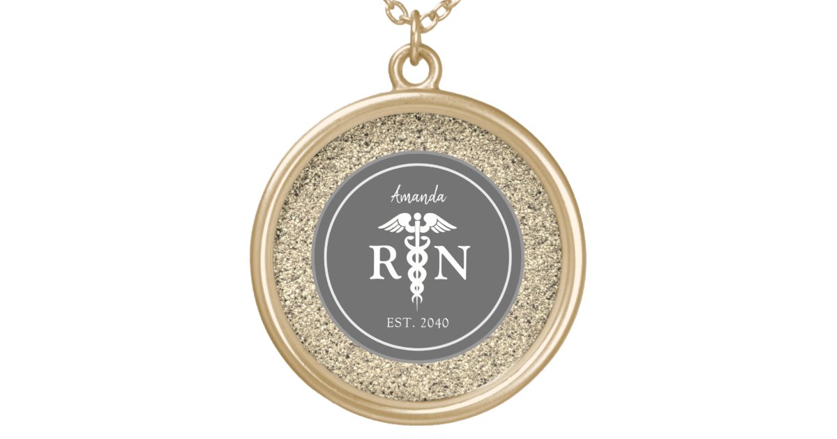 Registered Nurse Graduation Gold Glitter Monogram Gold Plated Necklace ...