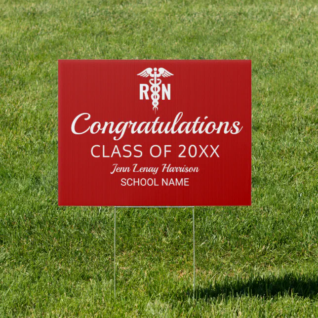Registered Nurse Graduation Red Personalized Yard Sign | Zazzle