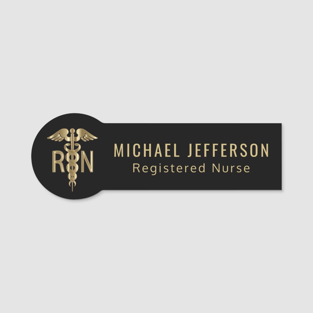 Registered Nurse - Logo - Black and Gold Name Tag | Zazzle