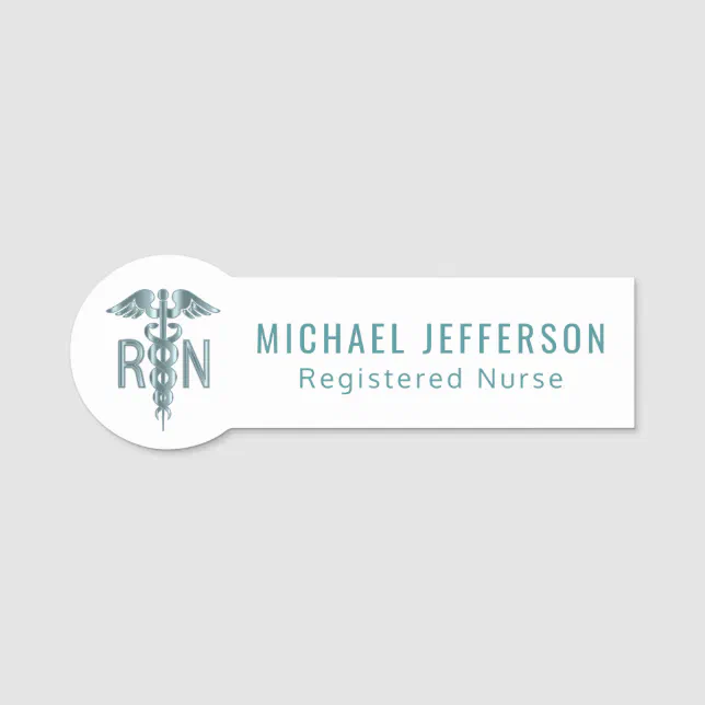 Registered Nurse - Logo - Teal Blue Name Tag | Zazzle