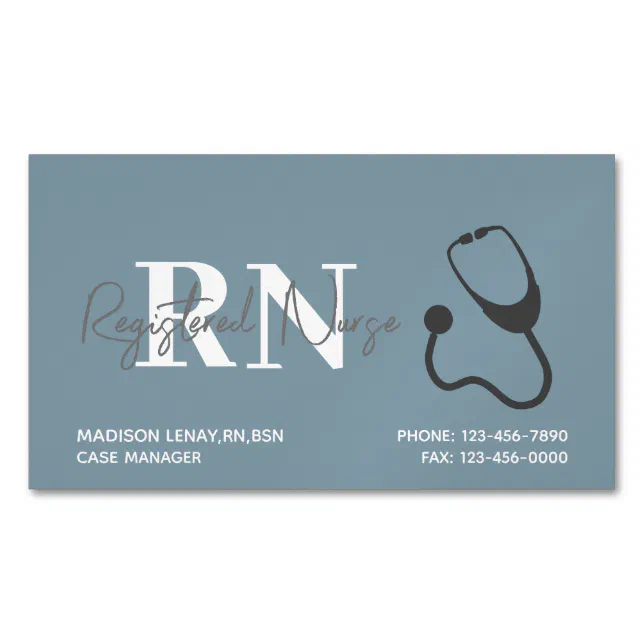 Registered Nurse Modern Blue Medical Stethoscope Business Card Magnet ...