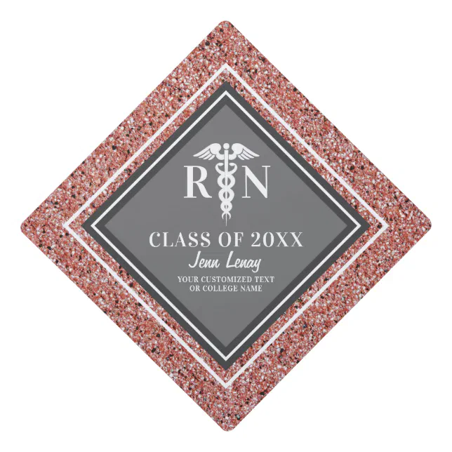 Registered Nurse Pink Rose Glitter Personalized Graduation Cap Topper ...