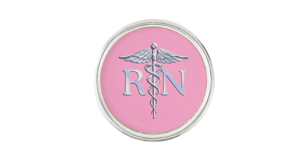 Registered Nurse RN Caduceus on Pastel Pink Lapel Pin | Zazzle