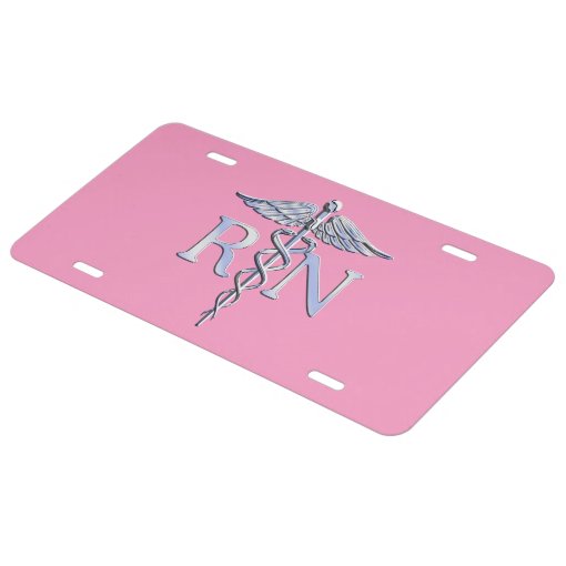 Registered Nurse RN Caduceus on Pastel Pink License Plate | Zazzle