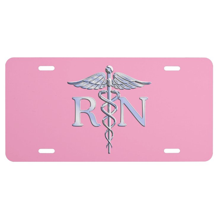 Registered Nurse RN Caduceus on Pastel Pink License Plate | Zazzle
