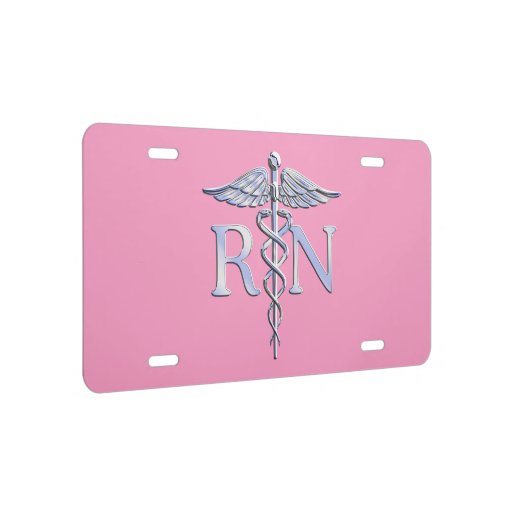 Registered Nurse RN Caduceus on Pastel Pink License Plate | Zazzle