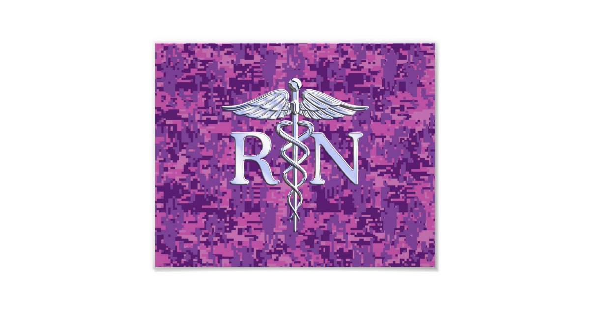 Registered Nurse RN Caduceus on Pink Camouflage Photo Print | Zazzle
