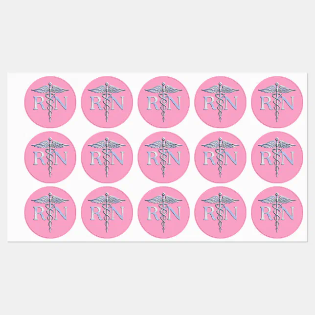 Registered Nurse RN Caduceus on Pink Rose Labels | Zazzle