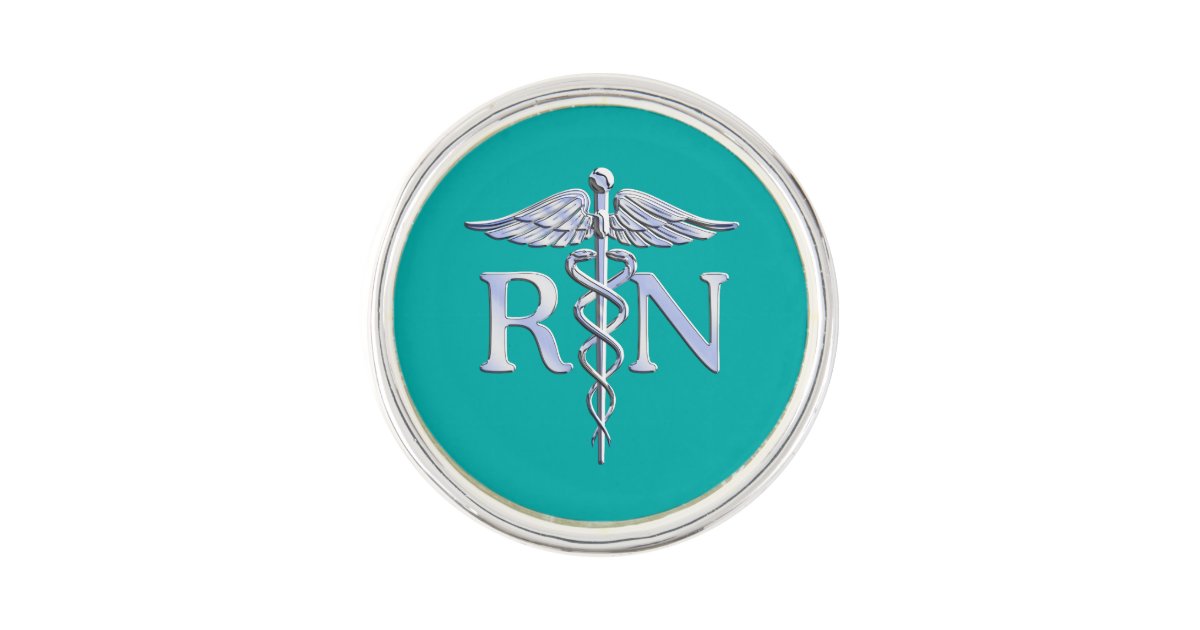 Registered Nurse RN Caduceus on Turquoise Decor Lapel Pin | Zazzle
