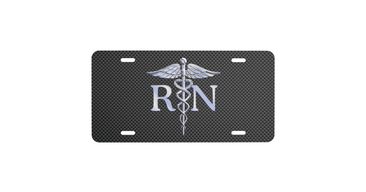 Registered Nurse RN Caduceus Snakes Black Carbon License Plate | Zazzle