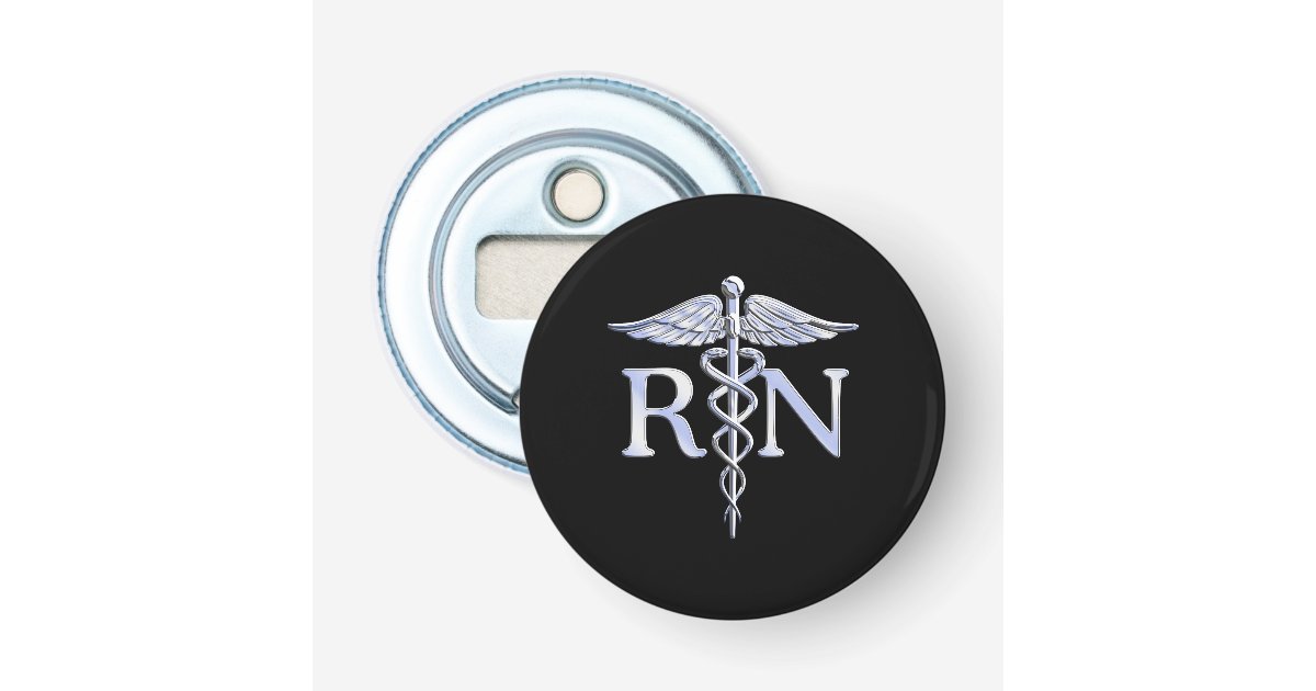 Registered Nurse RN Caduceus Snakes Solid Black Bottle Opener | Zazzle