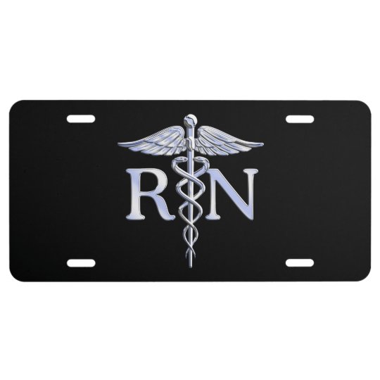 Registered Nurse RN Caduceus Snakes Solid Black License Plate | Zazzle.com