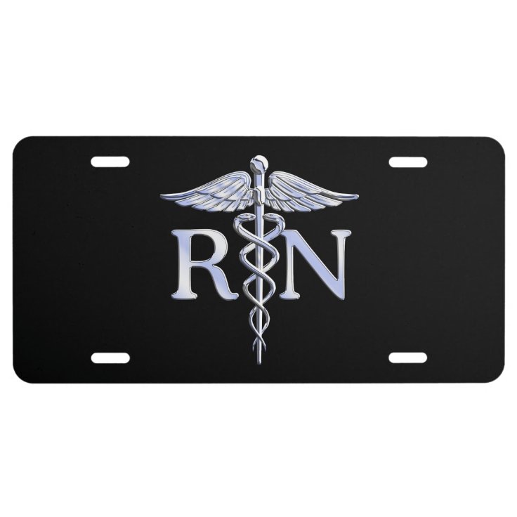 Registered Nurse RN Caduceus Snakes Solid Black License Plate | Zazzle
