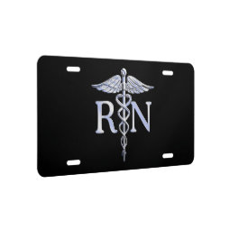Registered Nurse RN Caduceus Snakes Solid Black License Plate | Zazzle
