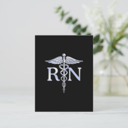 Registered Nurse RN Caduceus Snakes Solid Black Postcard | Zazzle