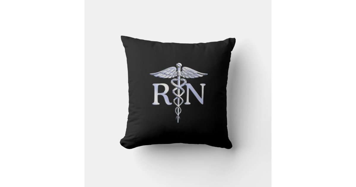 Registered Nurse RN Caduceus Snakes Style on Black Throw Pillow | Zazzle