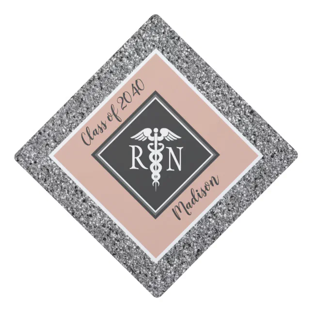 Registered Nurse RN Class of Pink Glitter Graduation Cap Topper | Zazzle