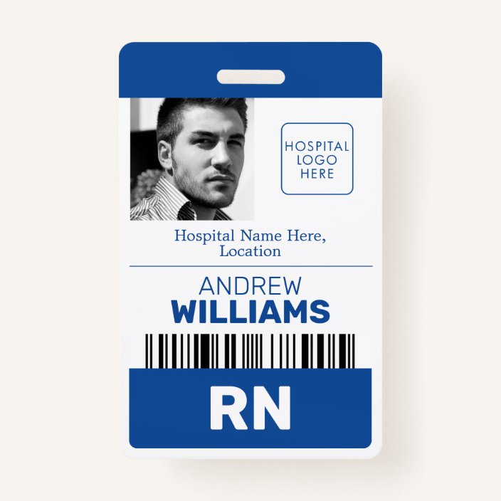 Registered Nurse RN ID Blue and White Logo Photo Badge | Zazzle.com