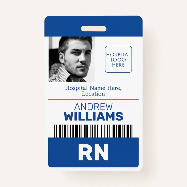 Registered Nurse RN ID Blue and White Logo Photo Badge | Zazzle