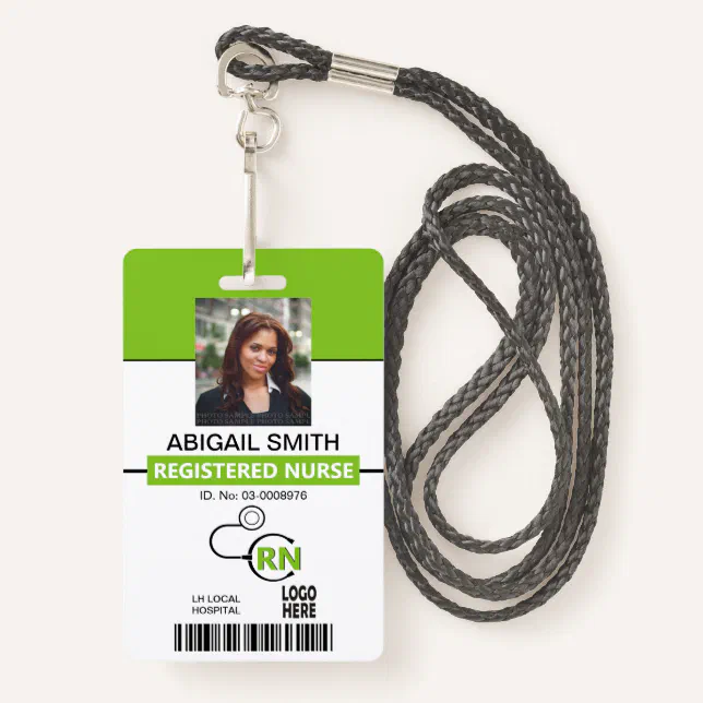 Registered nurse RN lime green photo template Badge | Zazzle