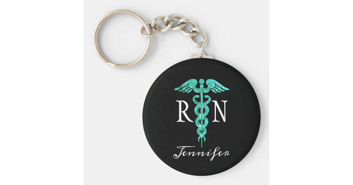 Registered Nurse RN Medical Caduceus Turquoise Keychain | Zazzle.com