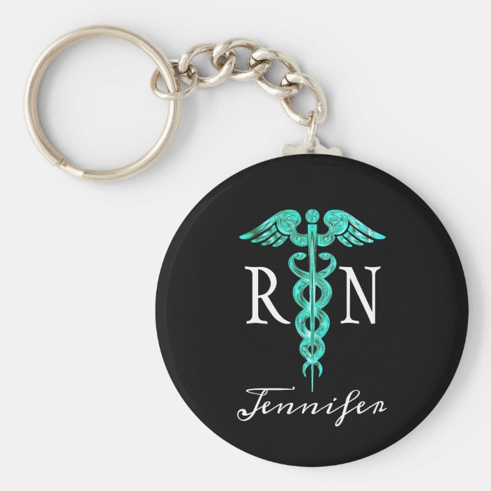 Registered Nurse RN Medical Caduceus Turquoise Keychain | Zazzle.com