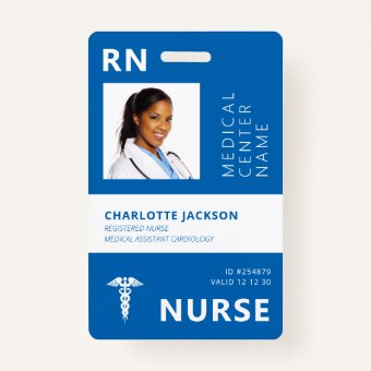 Registered nurse RN medical employee photo ID Badge | Zazzle