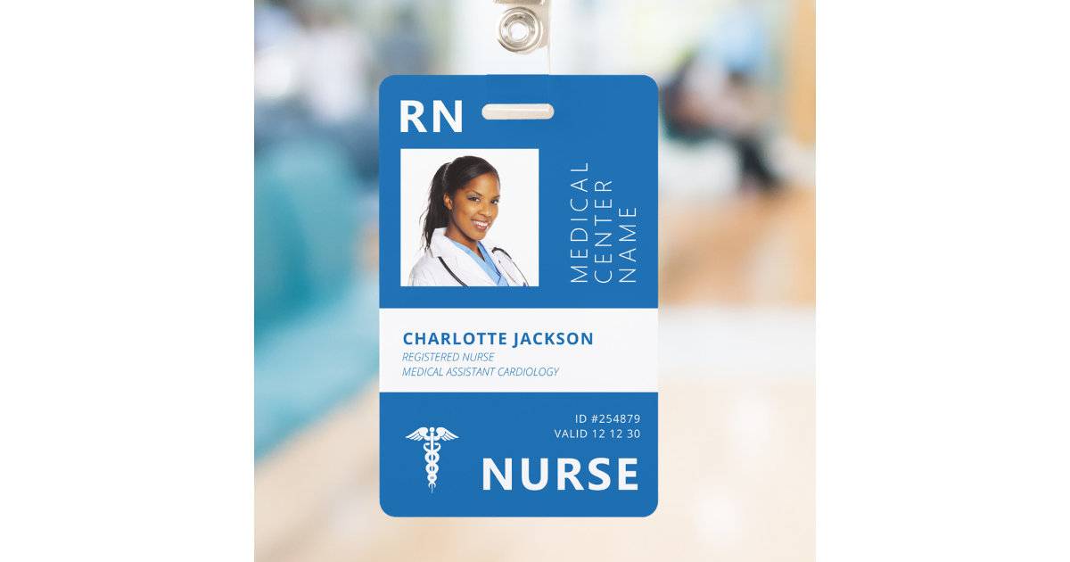Registered nurse RN medical employee photo ID Badge | Zazzle