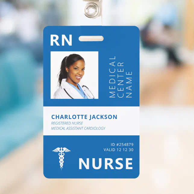 Registered nurse RN medical employee photo ID Badge | Zazzle