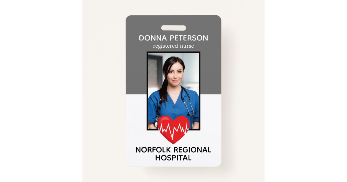 Registered Nurse RN Medical Gray Photo ID Work Badge | Zazzle