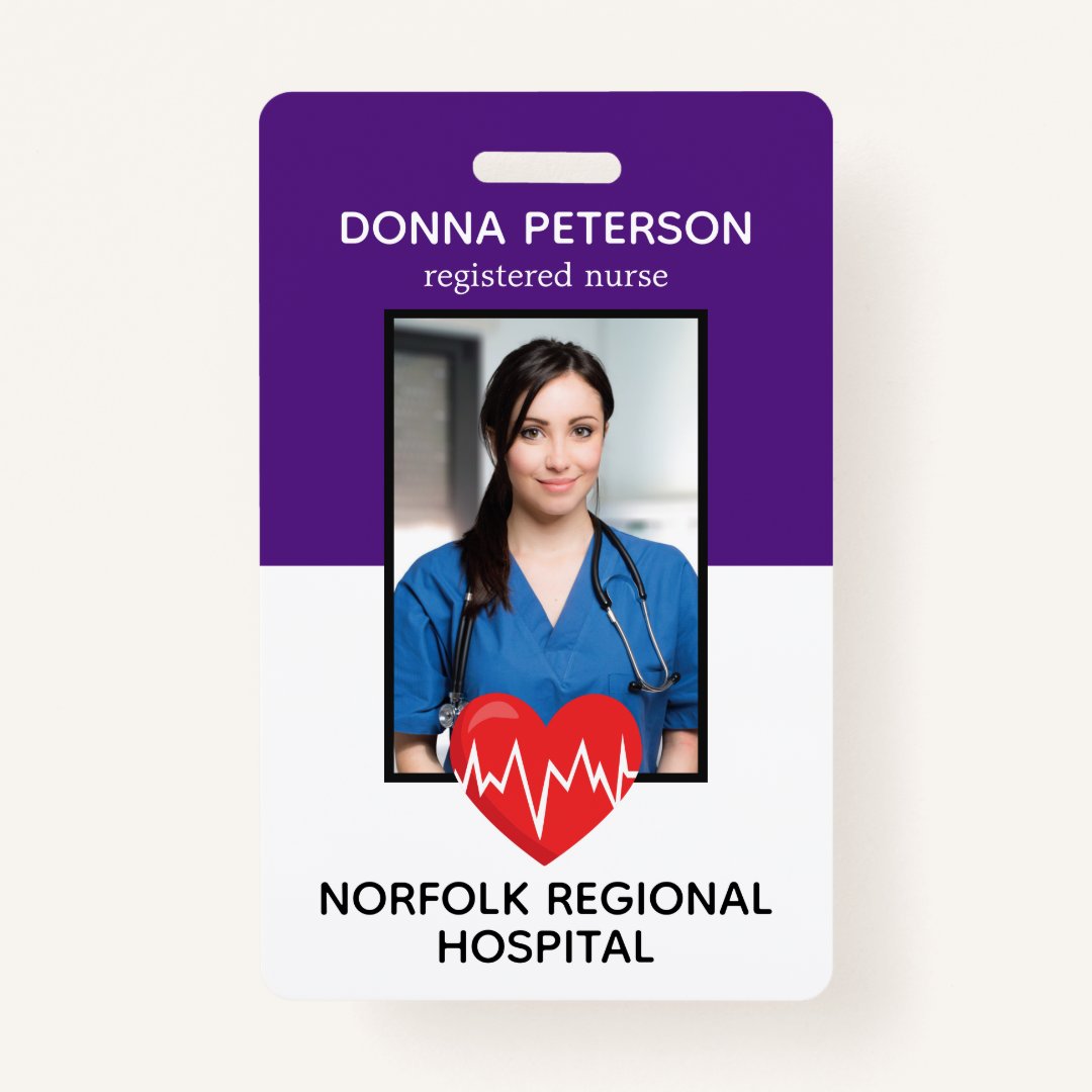 Registered Nurse RN Medical Purple Photo ID Work Badge | Zazzle