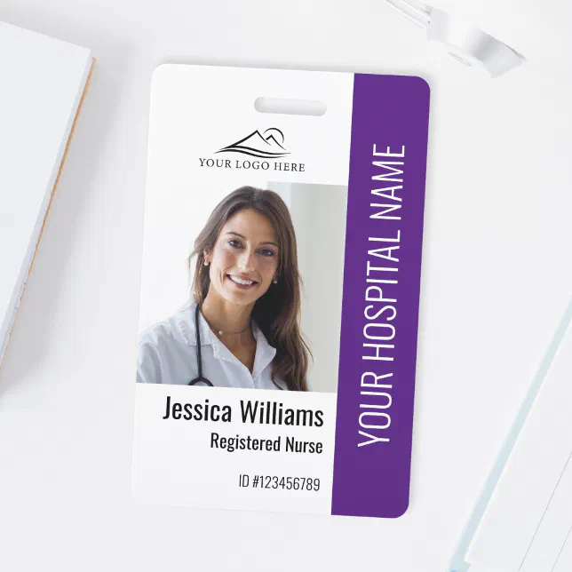 Registered Nurse RN Medical Purple Photo ID Work Badge | Zazzle