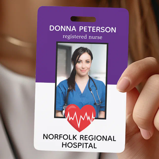 Registered Nurse RN Medical Purple Photo ID Work Badge | Zazzle