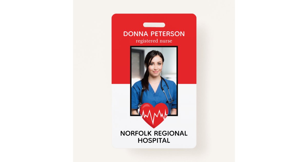 Registered Nurse RN Medical Red Photo ID Work Badge | Zazzle