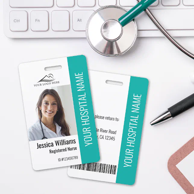 Registered Nurse RN Medical Teal Photo ID Work Badge | Zazzle
