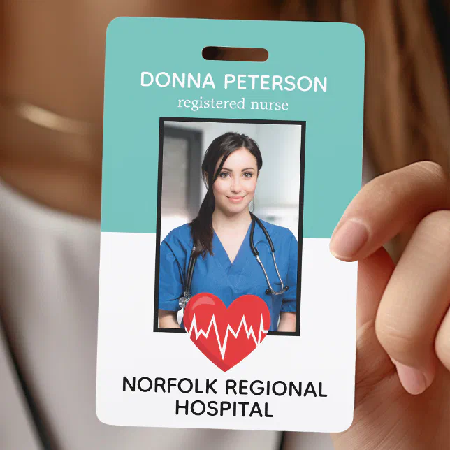 Registered Nurse RN Medical Teal Photo ID Work Badge | Zazzle