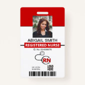 Registered nurse RN red photo template Badge | Zazzle